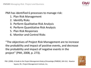 PM508 - Week 1, Project Risk Using PMI | PPTX