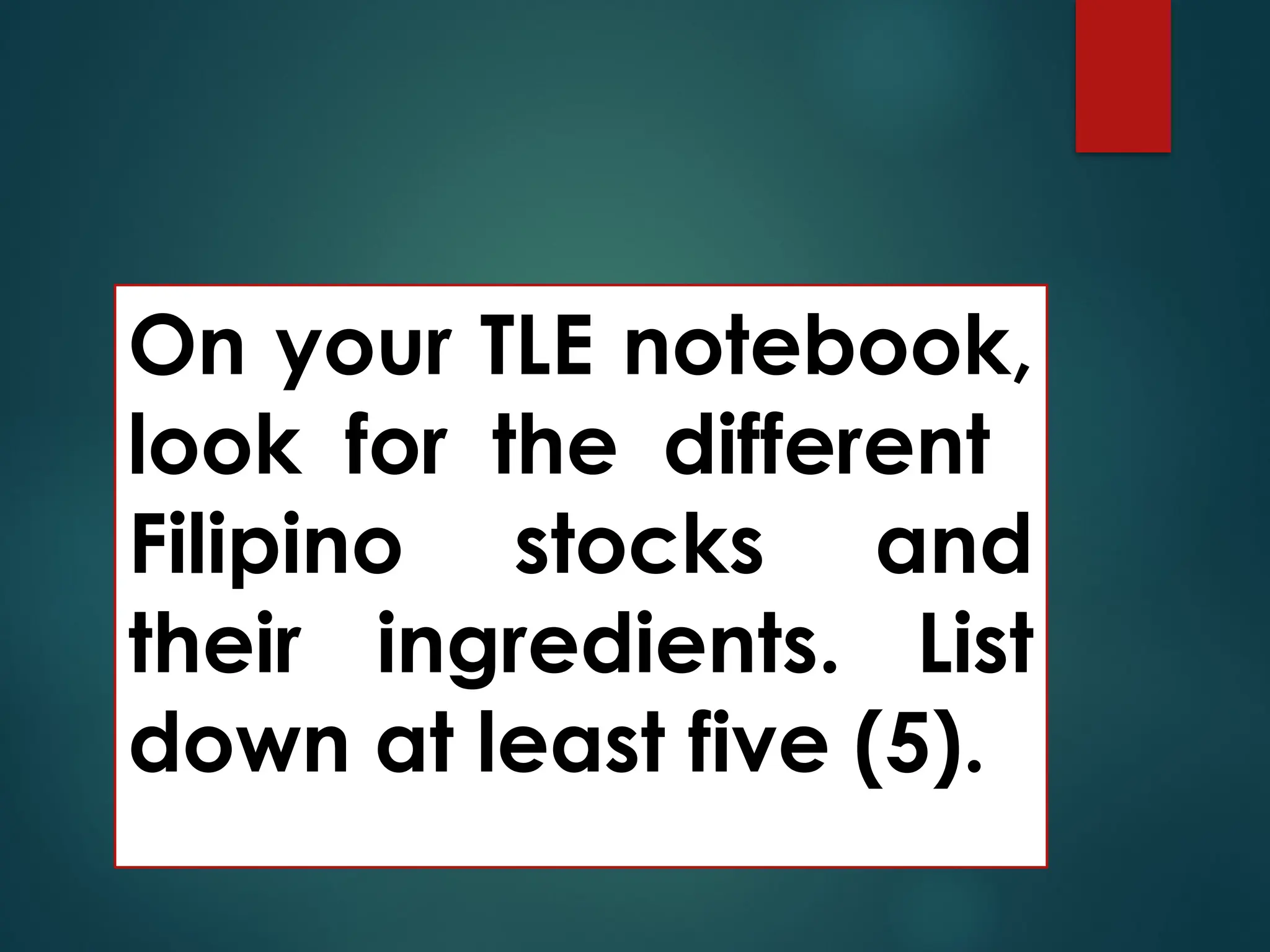 WEEK 1 PREPARE STOCKS FOR MENU ITEMS.pptx
