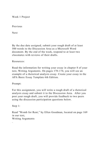 Week 1 ProjectPrevious NextBy the due date assigne | DOCX | Infertility ...