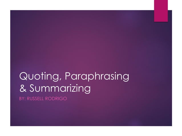 Week 1 Quoting, Paraphrasing & Summarizing | PDF | Homework and Study | Education