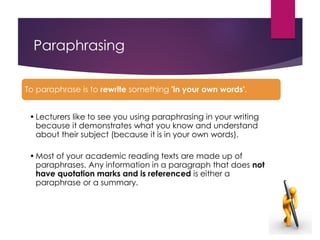 Week 1 Quoting, Paraphrasing & Summarizing | PDF