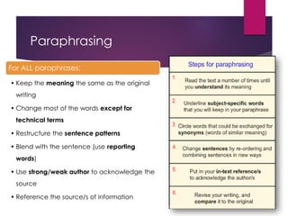 Week 1 Quoting, Paraphrasing & Summarizing | PDF