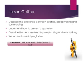Week 1 Quoting, Paraphrasing & Summarizing | PDF