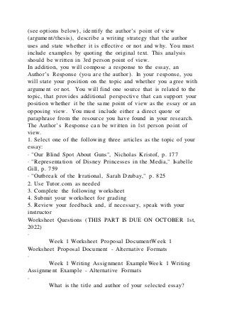 Week 1 Writing Assignment Proposal Worksheet Student Exam | DOCX