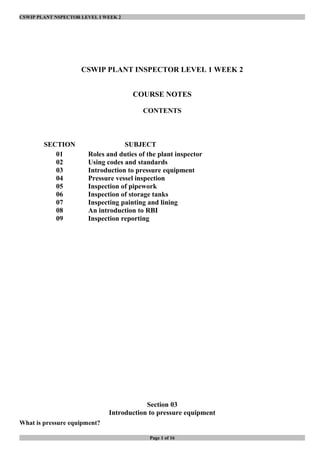Cswip 11-01 - plant inspection- Week 2 cours | DOC
