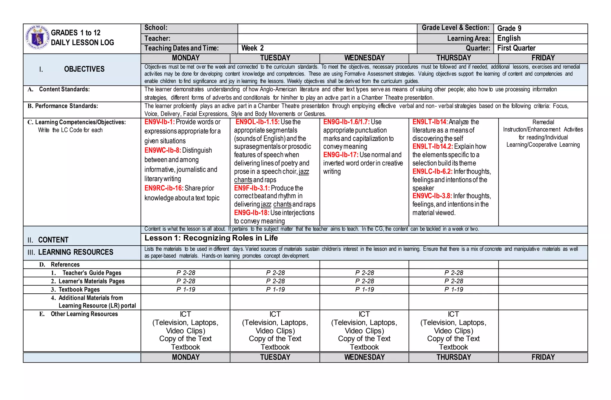 English 9 Q1 Week 2 | DOCX