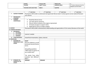 Comprehensive Lesson Plan for 21st Century Literature Appreciation and ...