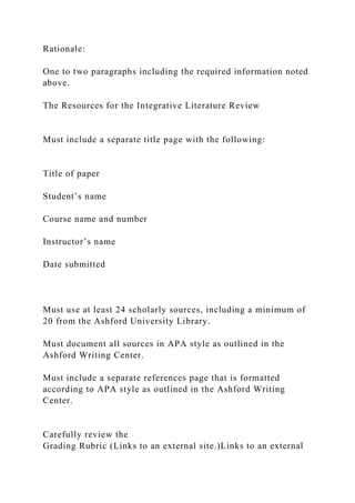 Week 2 - AssignmentResources for the Integrative Literature | DOCX