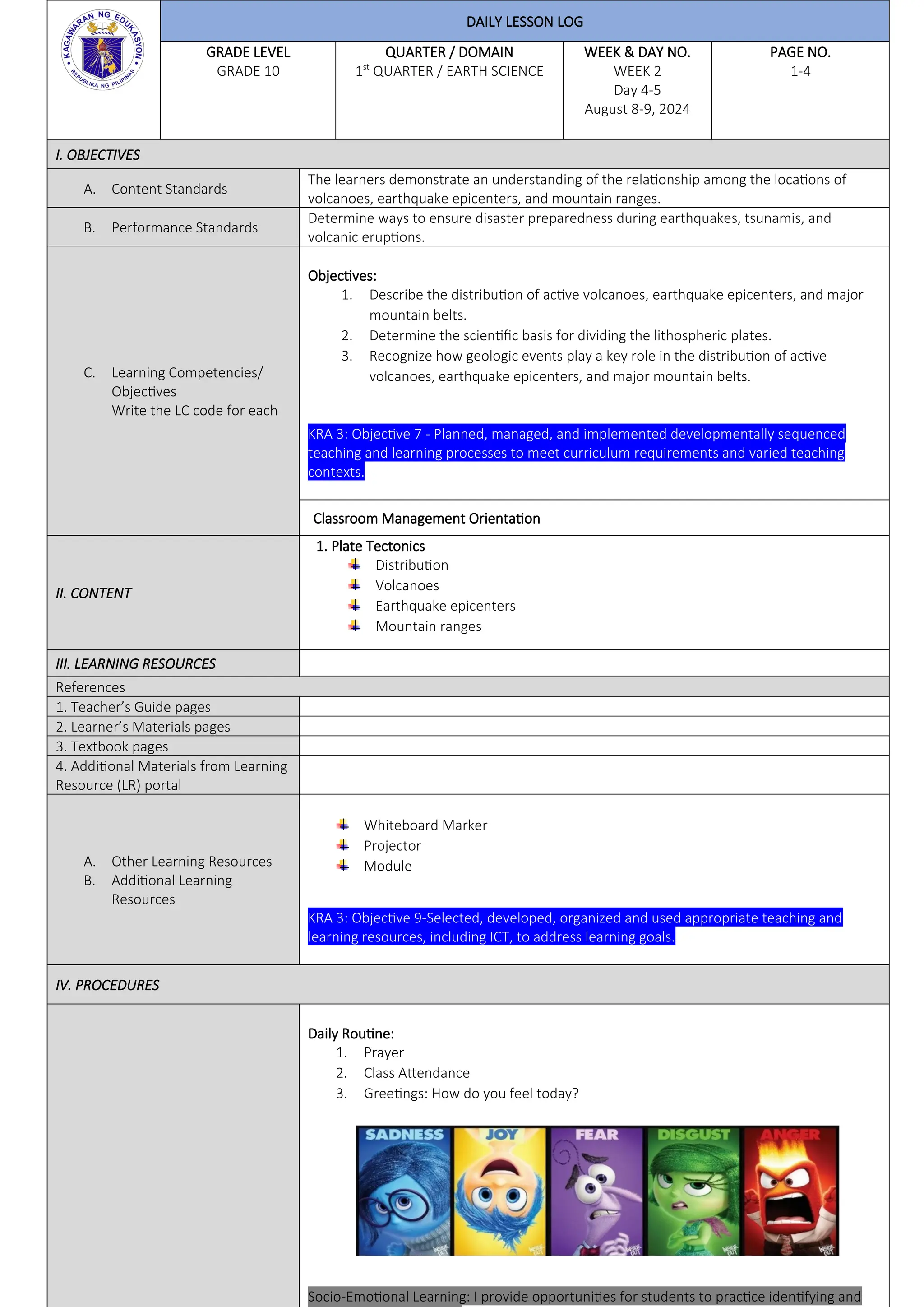 Earth Science - Lesson Plan Grade 10 1st Quarter | DOCX