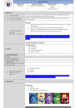 Earth Science - Lesson Plan Grade 10 1st Quarter | DOCX