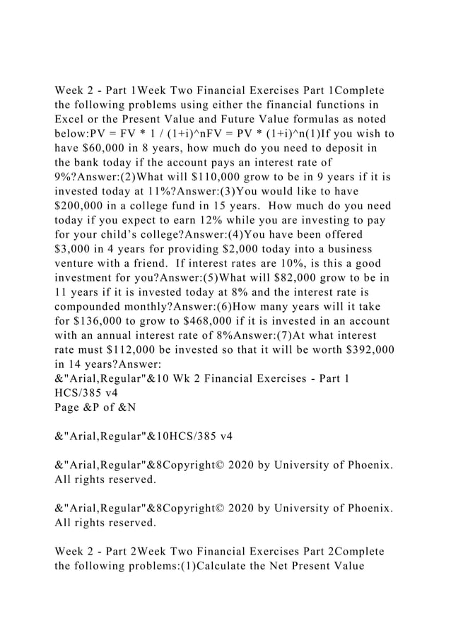 Week 2 - Part 1Week Two Financial Exercises Part 1Complete the fol | PDF