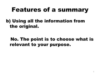 Week 2 2011 features of a summary | PPT