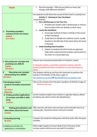 science 9 daily lesson plan week 2 heart rate | DOCX