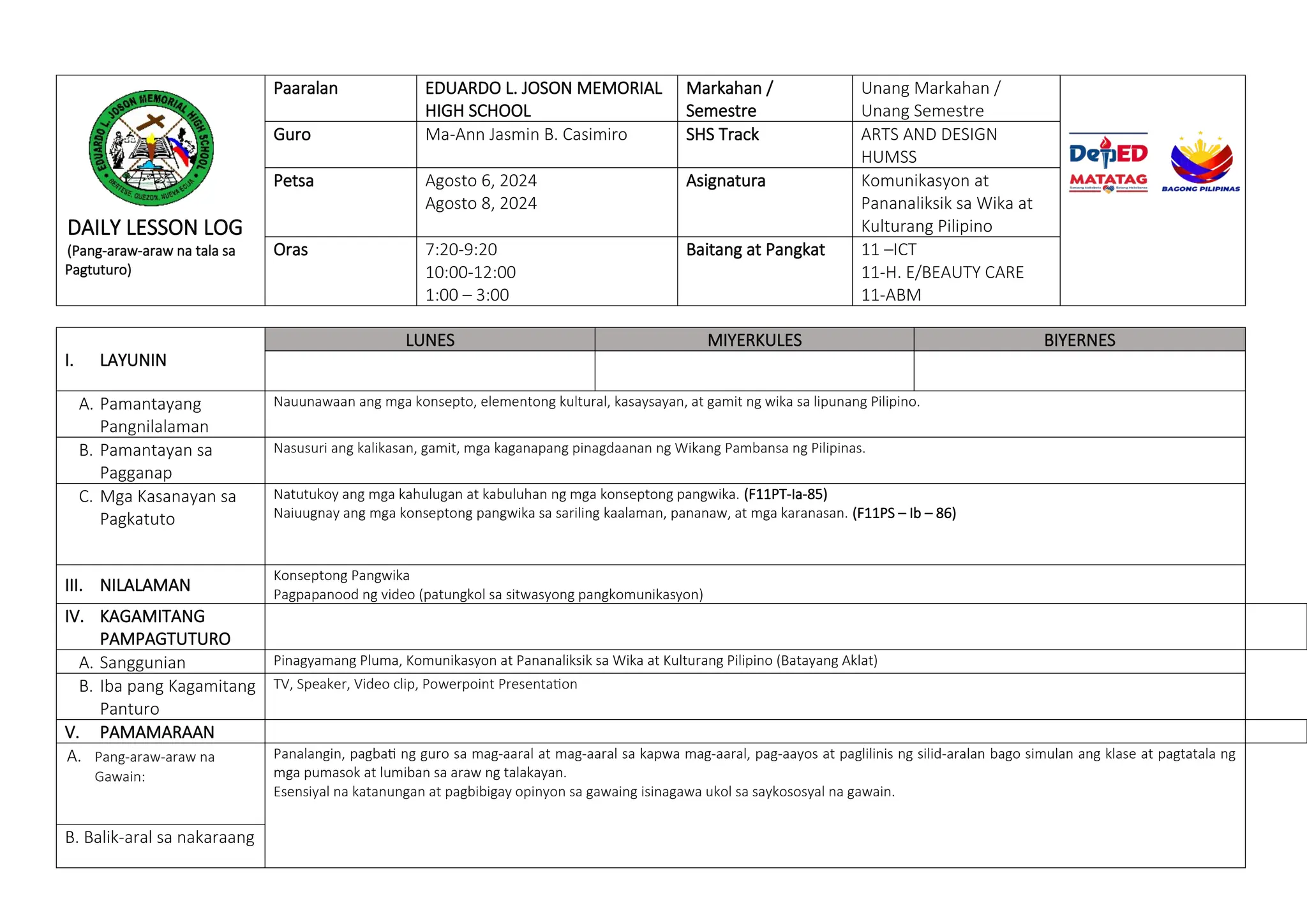 WEEK 2 Daily lesson log-SHS Filipino.docx