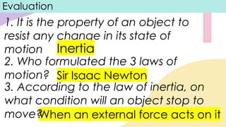 LAW OF INERTIA - NEWTONS FIRST LAW OF MOTION | PPTX