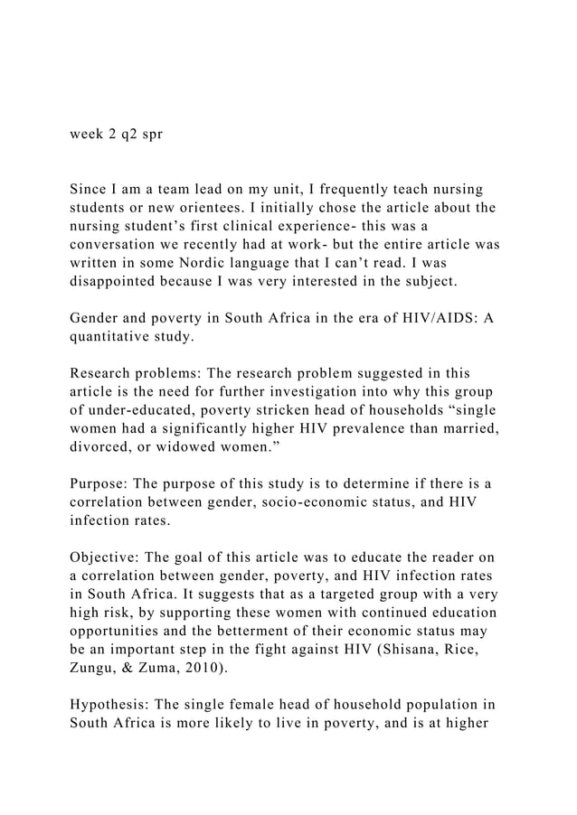 week 2 q2 sprSince I am a team lead on my unit, I frequent.docx