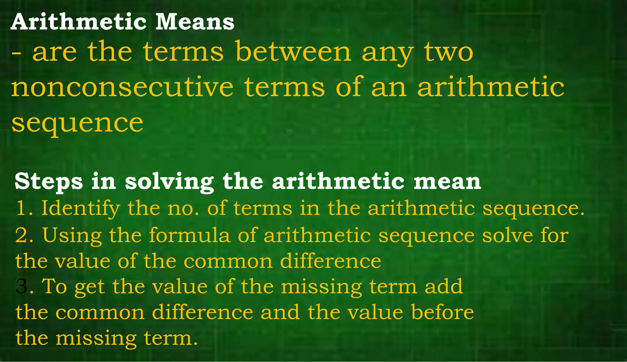 ARITHMETIC SEQUENCE, MEAN AND SERIES WEEK 2 QUARTER 1 | PPTX