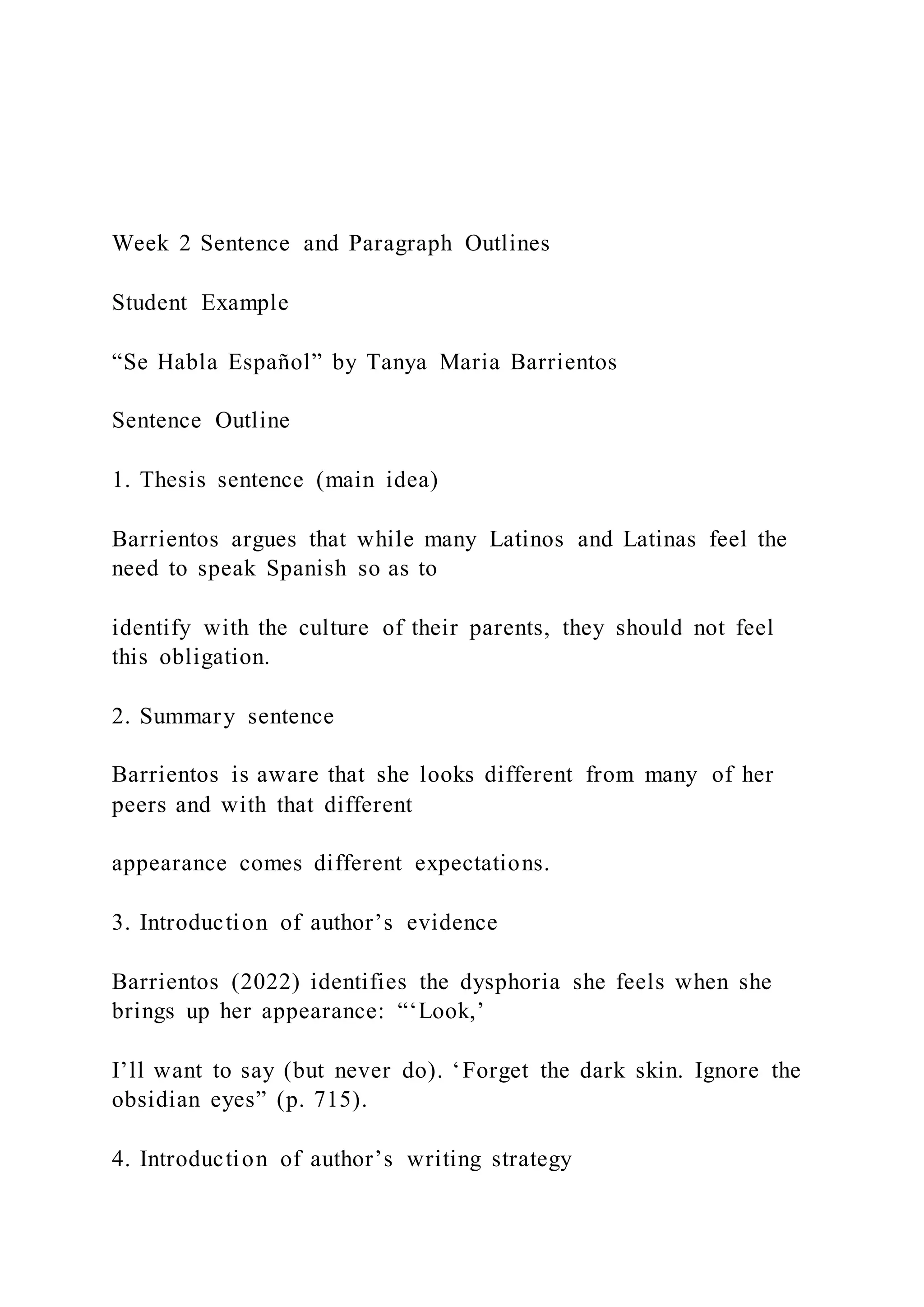 Week 2 Sentence and Paragraph Outlines Student Example | PDF