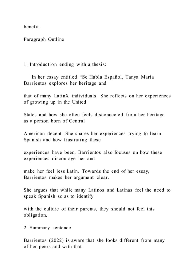 Week 2 Sentence and Paragraph Outlines Student Example | PDF