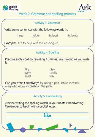 Year 1 Week 2 writing | PPTX