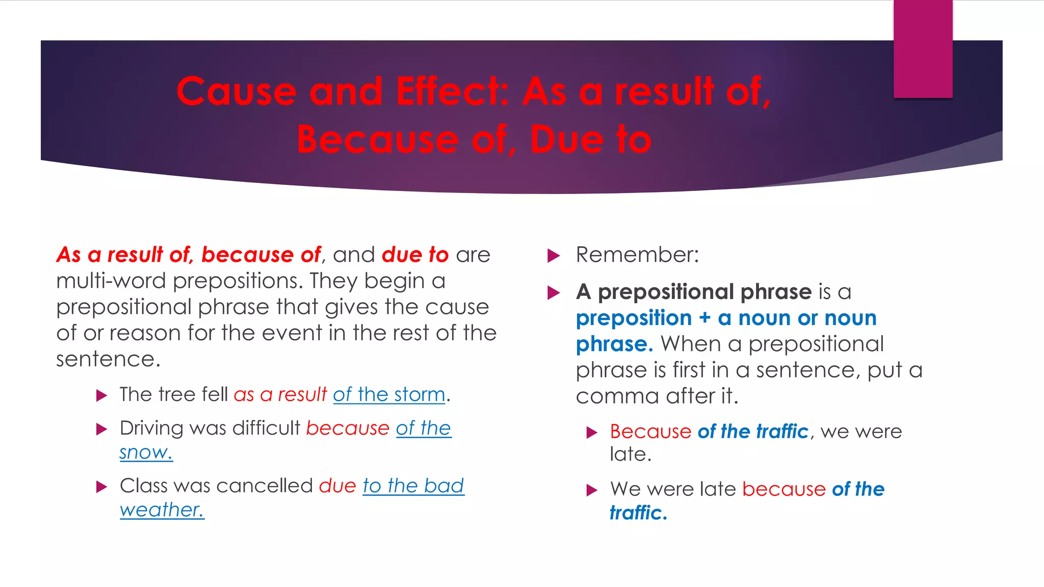 Week 3.2 Prepositional Phrases cause and effect, contrast | PDF