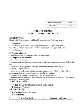 Comprehensive English Lessons: All About Me & Our Homes for Grade 5 | DOCX