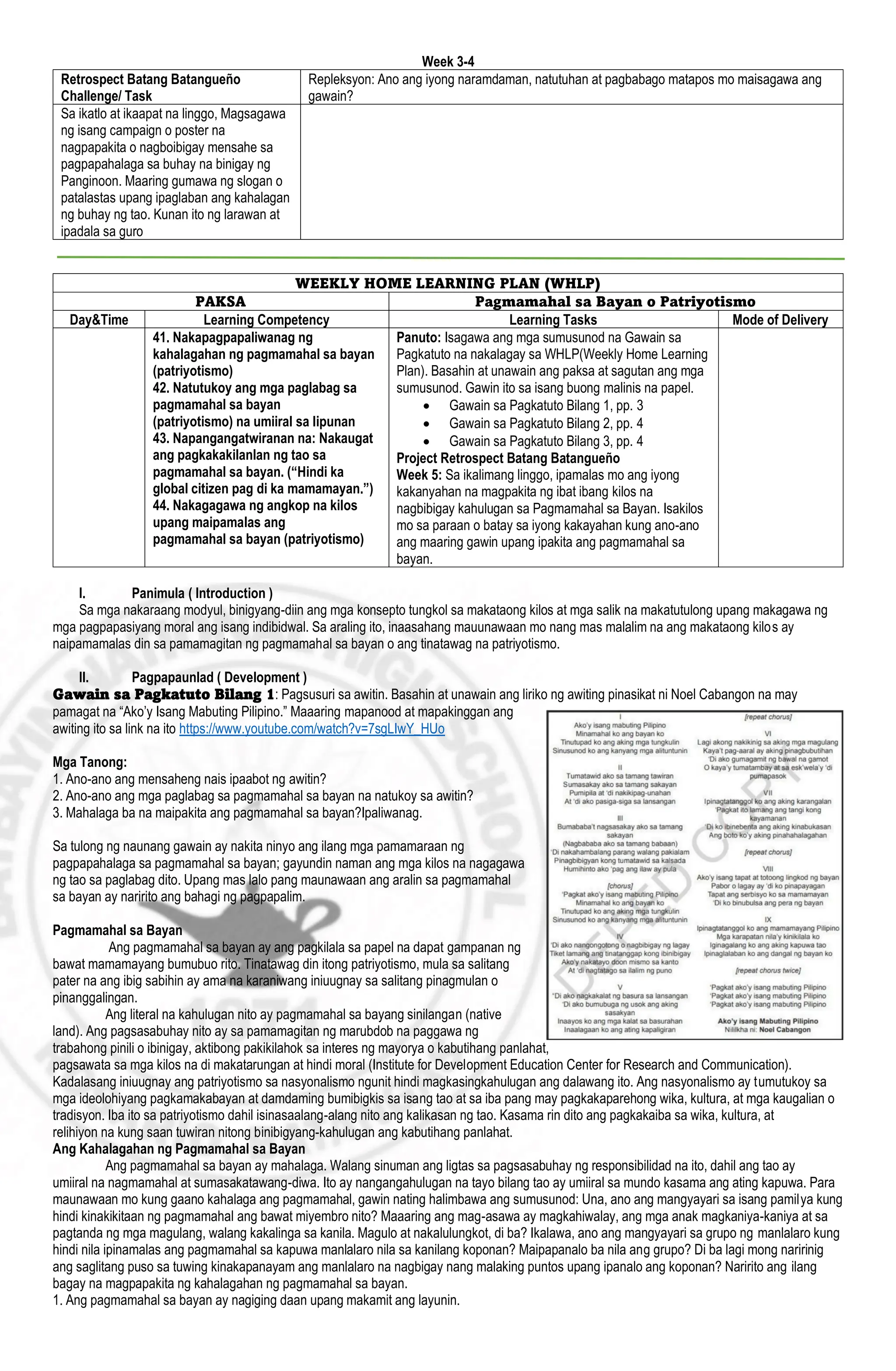 week 3-5grade 10 edukasyon sa pagpapakatao learning activity sheet | PDF