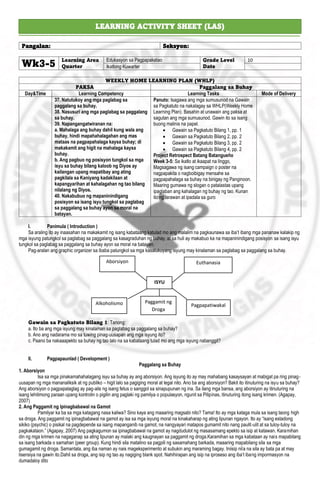 week 3-5grade 10 edukasyon sa pagpapakatao learning activity sheet | PDF