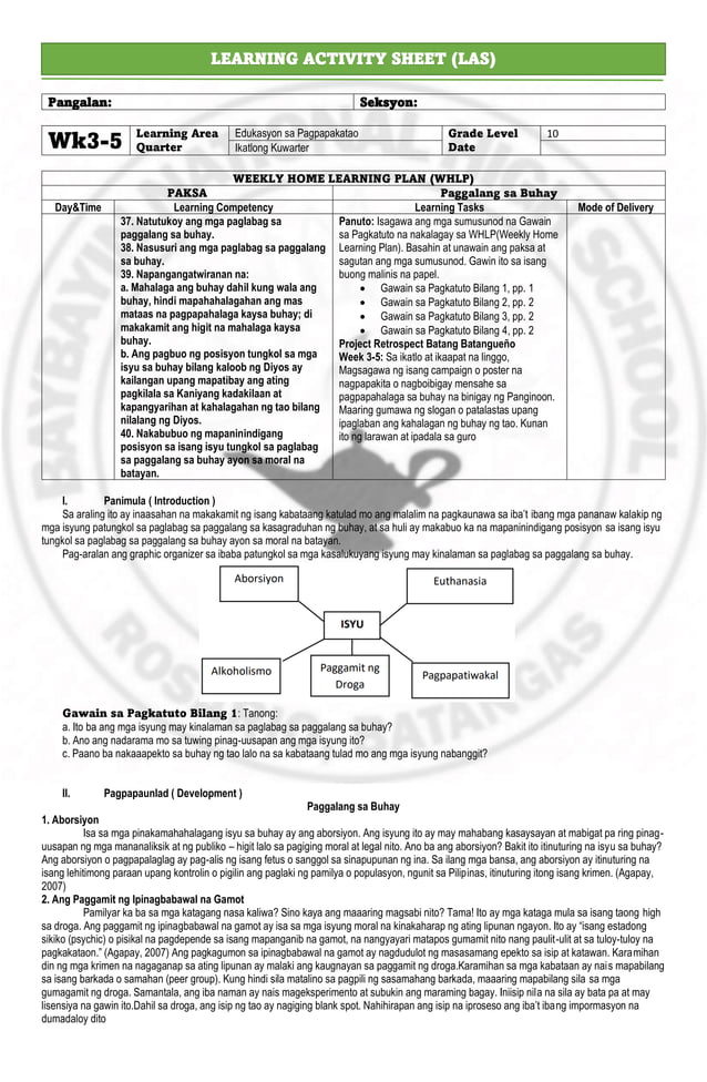 week 3-5grade 10 edukasyon sa pagpapakatao learning activity sheet | PDF