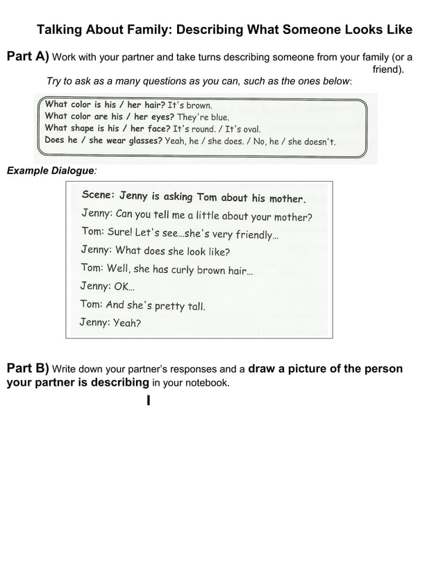 Week 3 class 2 - talking about family and friends- describing what ...