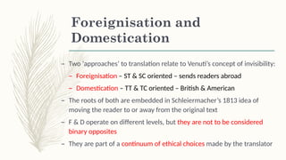 Translation Technique: Foreignisation and Domestication | PPT