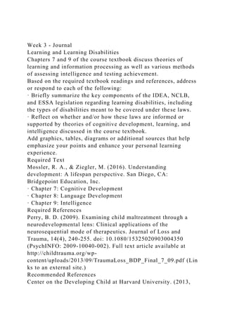Week 3 - Journal Learning and Learning DisabilitiesChapters 7 .docx