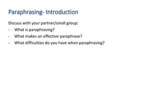 Week 3 paraphrasing (student) | PPT
