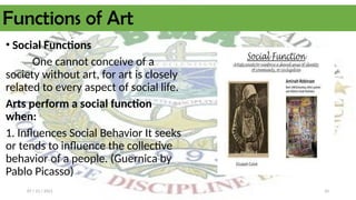 Functions of Artthree categories: physical, social, and personal. | PPTX