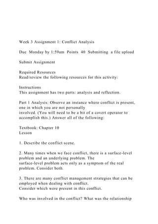 Week 3 Assignment 1 Conflict AnalysisDue Monday by 159a.docx | Educational Assessment | Education