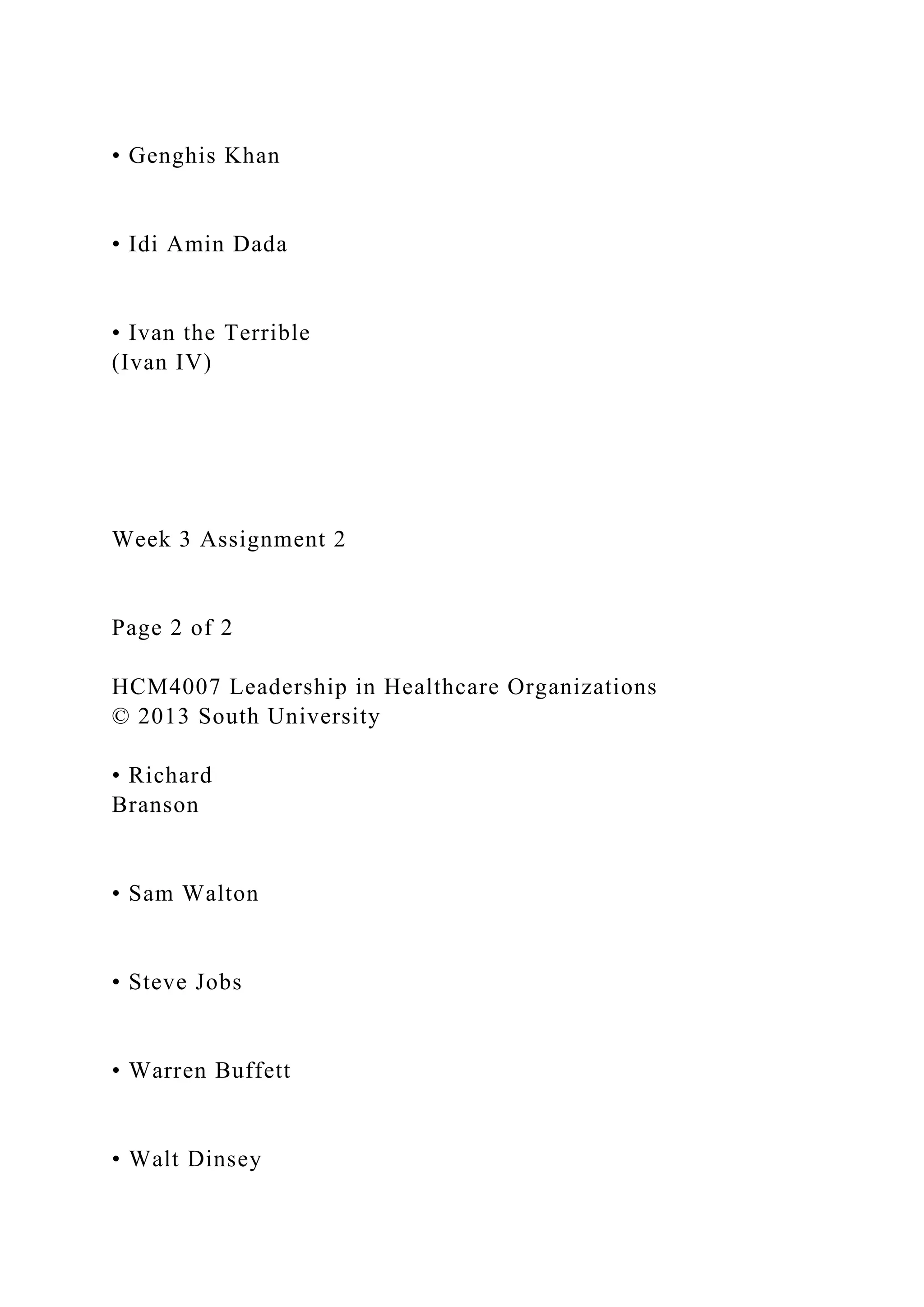Week 3 Assignment 2 Page 1 Of 2 Hcm4007 Leadership Docx