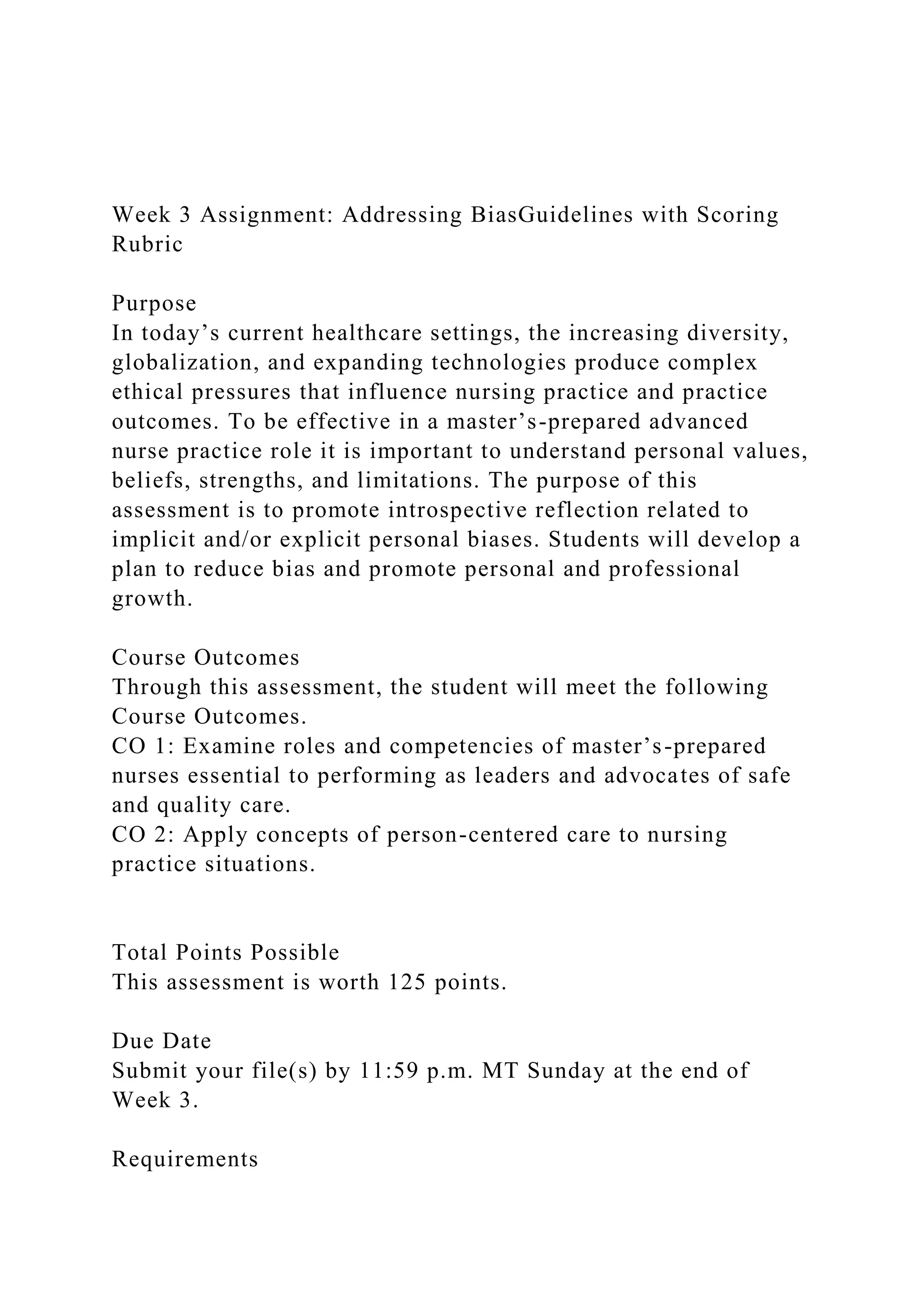 Week 3 Assignment Addressing BiasGuidelines with Scoring Rubric.docx