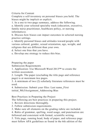 Week 3 Assignment Addressing BiasGuidelines with Scoring Rubric.docx