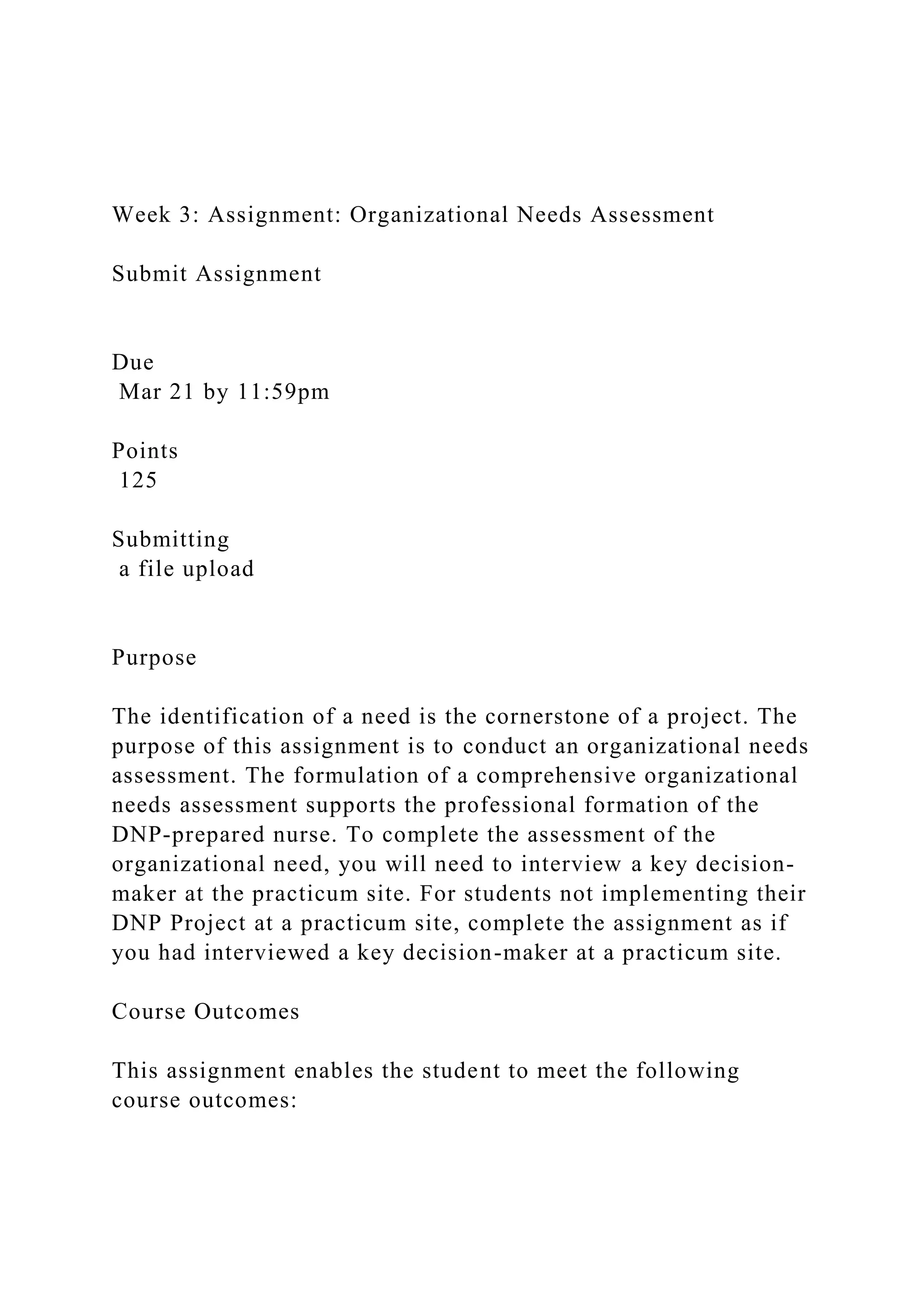 Week 3 Assignment Organizational Needs AssessmentSubmit As.docx