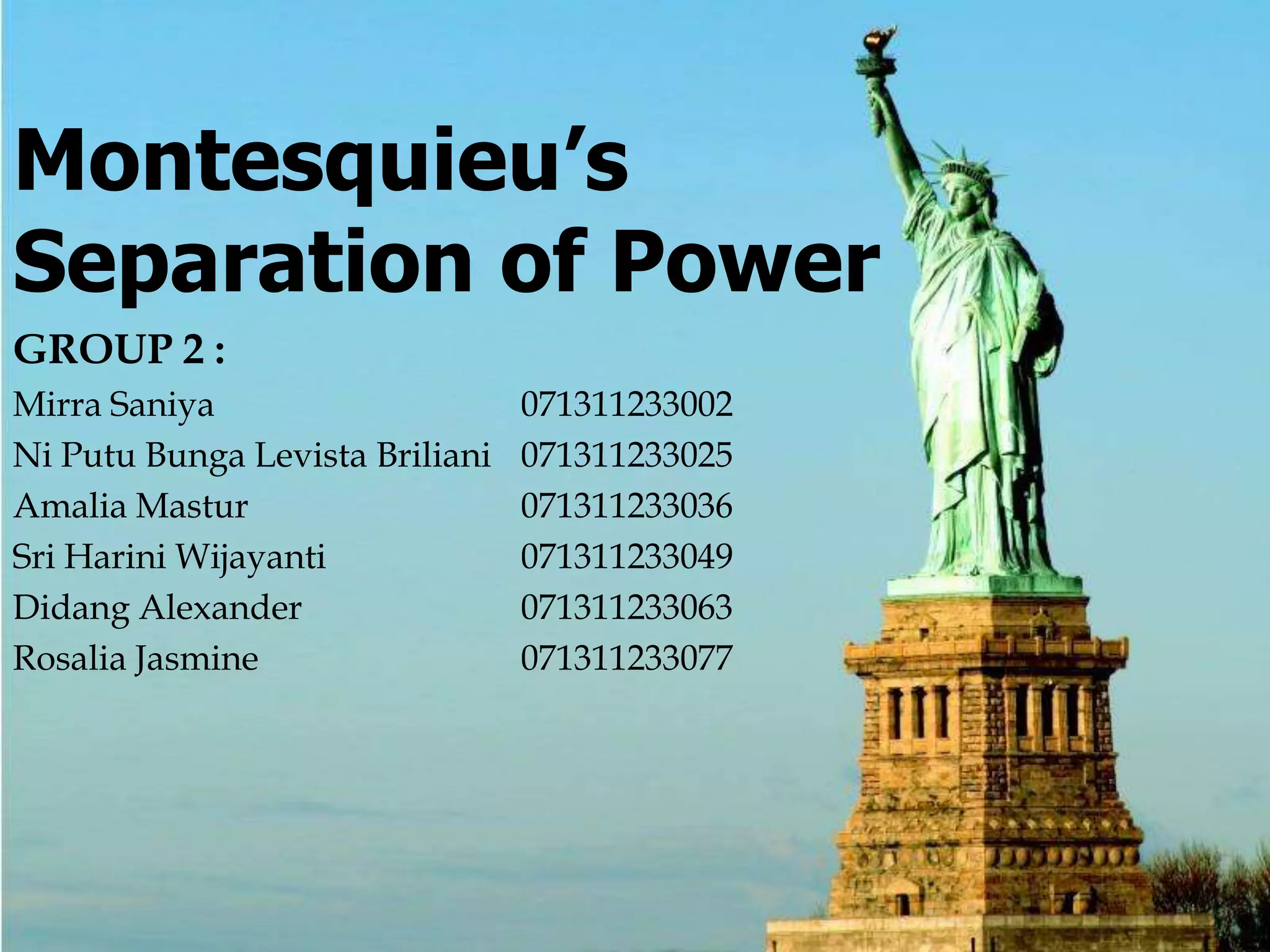 Week 3, montesquieu's separation of power | PPTX