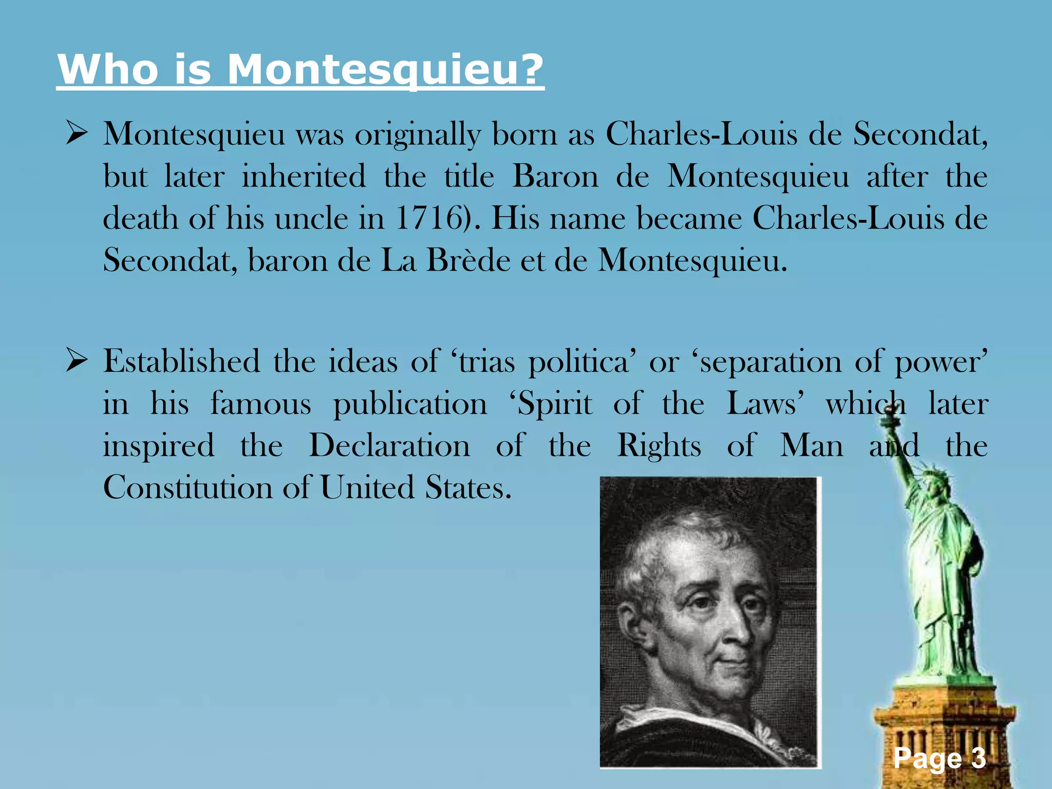 Week 3, montesquieu's separation of power | PPTX