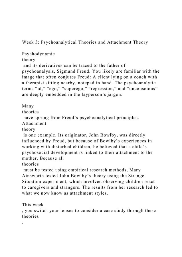Week 3 Psychoanalytical Theories and Attachment TheoryPsych | PDF
