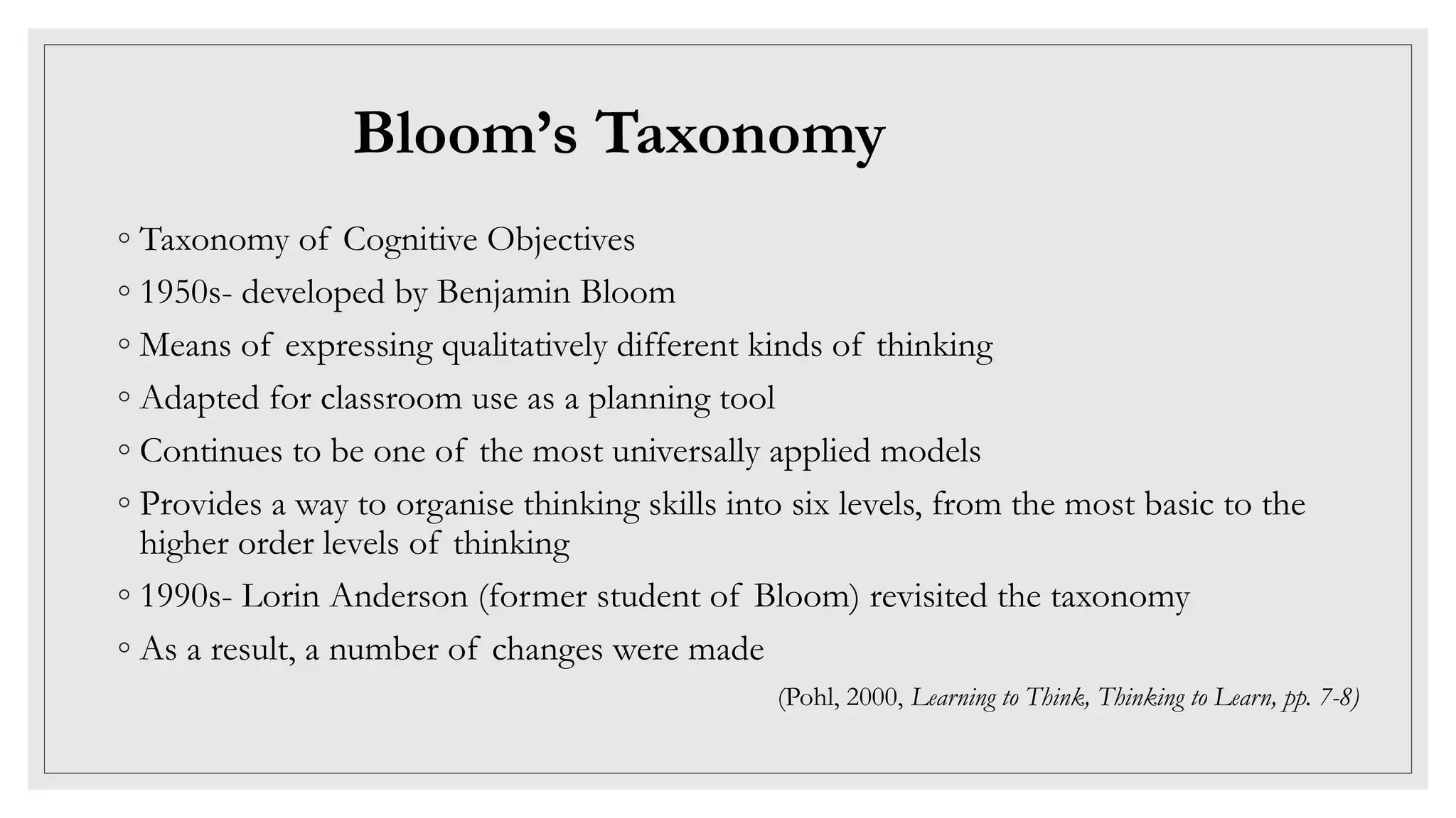 ELT201 Week 4 Lesson Planning: Blooms Taxonomy of Thinking Skills | PDF