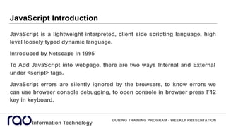 Brief Introduction on JavaScript - Internship Presentation - Week4 | PPT