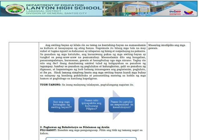 Matatag Curriculum Filipino 7 Quarter 1 Week 4 Daily Lesson Log | DOCX | Education