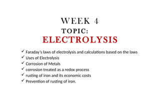 Electrolysis, Faraday laws of electrolysis with questions.pptx