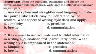 Journalistic text (News) Diction and writing style in journalistic ...