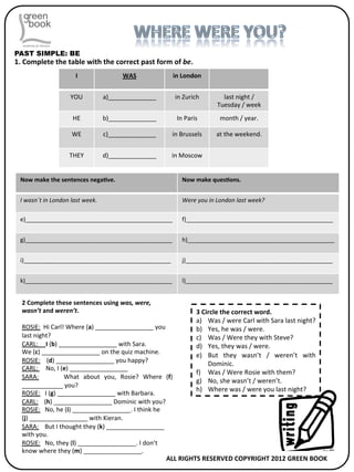 Week 4 step 3 simple past was and were workshop | PDF