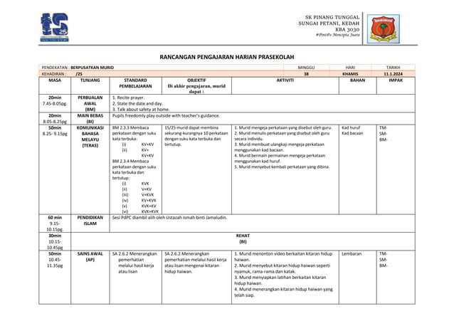 RPH PRASEKOLAH MINGGU KE 40 SEKOLAH RENDAH.docx