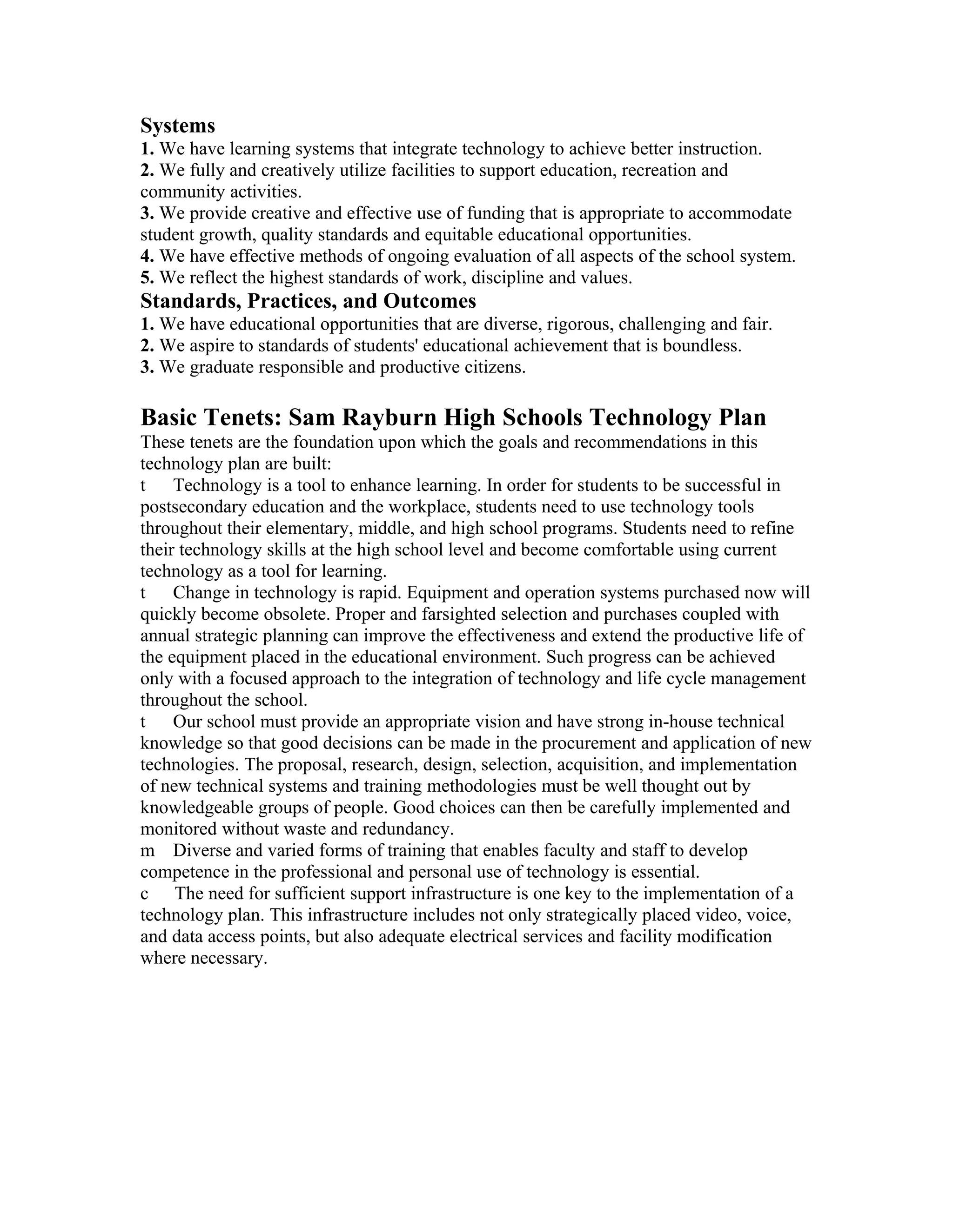 Sam Rayburn HS Technology Plan | PDF